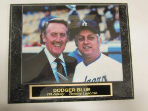 dodgers vin scully tom lasorda 8x10 photo mounted on a custom engraved plaque