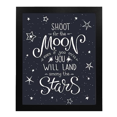 Shoot for the Moon - Inspirational Quotes Wall Art, Is A Perfect Starry Night Typographic Wall Decorations For Home, Office & Nursery Wall Decor. Great Motivational Gift! Unframed-8 x 10"