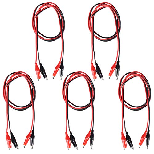 QXUJI 5 Groups 1M Test Leads Set with Alligator Clips,Red and Black Alligator Clips, Clips Electrical, Double-Ended Jumper Wires