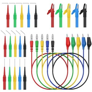 camway 25pcs back probe test lead- 15pcs back probe pins & 5pcs banana plug to alligator clip 5 pcs alligator clips for multimeter diagnosis circuit testing