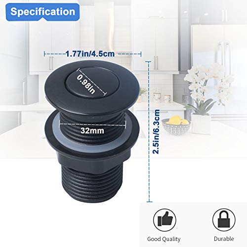 Garbage Disposal Switch Button, Sink Top Air Switch Push Button with Air Hose Replacement - Shiny Black