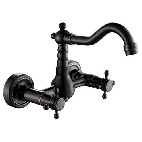 gotonovo 6 Inch Center Oil Rubbed Bronze Wall Mount Kichen Sink Faucet 2 Double Knobs Handle Vintage Kitchen Bathroom Mixer Tap