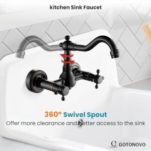 gotonovo 6 Inch Center Oil Rubbed Bronze Wall Mount Kichen Sink Faucet 2 Double Knobs Handle Vintage Kitchen Bathroom Mixer Tap