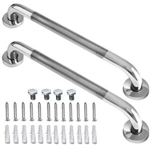 2 pack 16 inch anti slip shower grab bar handle, zuext chrome stainless steel bathroom grab bar, knurled bathroom balance bar,safety hand rail support,handicap elderly injury senior assist bath handle