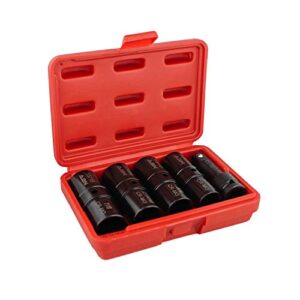 abn double side lug nut socket set, 5pc - 1/2-inch drive flip impact sockets lug nut extractor set reversible sockets