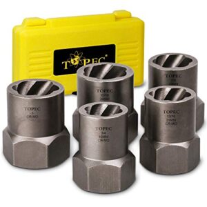 topec 5-piece heavy duty nut bolt remover set, 1/2” drive impact extractor set, perfect tool kit for removing stripped, damaged, rounded off and rusted bolts & nuts, and shorter profile lug nuts