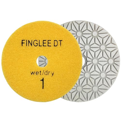 FINGLEE DT 4 inch 3 Steps Diamond Dry Polishing Pad Diamond Resin Discs for Granite Marble Quartz (5pcs Grit1)