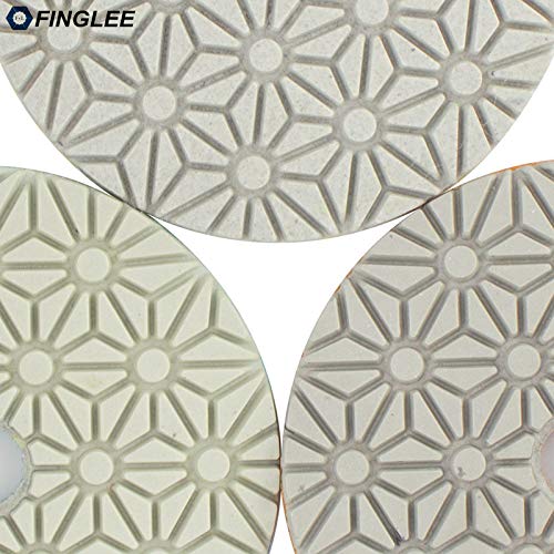 FINGLEE DT 4 inch 3 Steps Diamond Dry Polishing Pad Diamond Resin Discs for Granite Marble Quartz (5pcs Grit1)