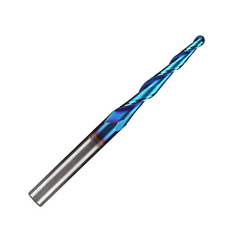 Jiiolioa ZQ2113 Spiral CNC Router Bits 1/4" Shank 3"OVL 2.4 Deg Tapered Angle Ball Nose with NACO-Blue Coating for 2D&3D Wood Carving