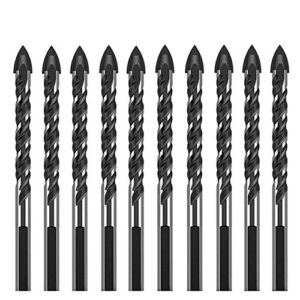 10pcs 1/4 inch carbide drill bit tile glass drill bits 3-flats shank masonry & cement drill bit for glass, concrete, marble, plastic, brick, tile, wood,glass and cement,etc