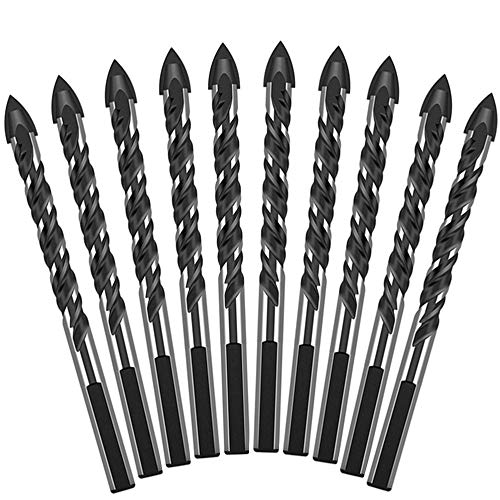 10PCS 1/4 Inch Carbide Drill Bit Tile Glass Drill Bits 3-Flats Shank Masonry & Cement Drill Bit for Glass, Concrete, Marble, Plastic, Brick, Tile, Wood,Glass and Cement,etc