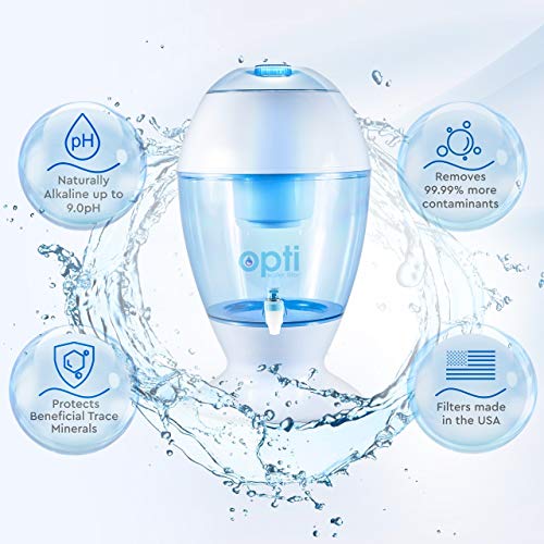 Opti Drop 3 Gallon Alkaline Water Filter Purification Machine - Countertop Dispenser Naturally Enhances Alkalinity Up to pH-9.0 | Removes Up to 99.99% of Harmful Contaminants and Free Radicals