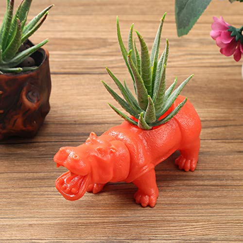 CHICTRY Dinosaur Succulent Plant Vase Creative Flower Pot Bonsai Container Gardening Planter with Drain Hole for Home Office Desktop Decoration Orange Hippo