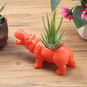 CHICTRY Dinosaur Succulent Plant Vase Creative Flower Pot Bonsai Container Gardening Planter with Drain Hole for Home Office Desktop Decoration Orange Hippo