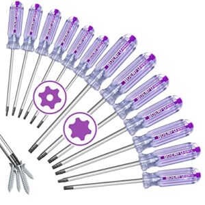 boenfu torx screwdriver set 13 pcs heavy duty torx security screwdriver, t5 t15 t6 t8 t10 t25 t30 t7 t27 t40 t20 t9 t4 star shaped drivers set fit tamper proof screw, purple