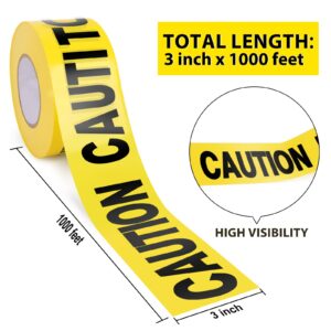 GroTheory Yellow Caution Tape 2 Pack, 3" x1000ft Safty Tape Caution Tape Roll, Construction Tape for Danger/Hazard Areas/Crime Scene Halloween Party Decorations