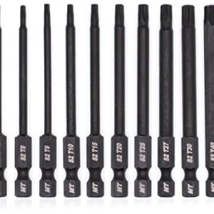 10-Piece Impact Rated 3" Security Torx Bit Set | Temper Proof, Advanced Heat Treatment, Magnetized (S2 Steel w/MnPO COATING, 3")