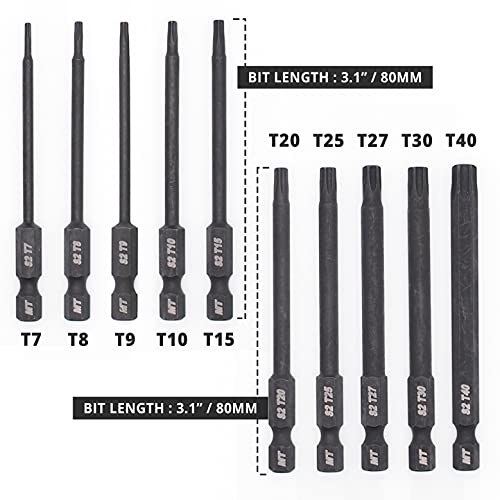 10-Piece Impact Rated 3" Security Torx Bit Set | Temper Proof, Advanced Heat Treatment, Magnetized (S2 Steel w/MnPO COATING, 3")