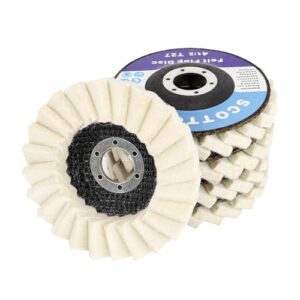 scottchen felt flap disc abrasives 4-1/2" x 7/8" arbor buffing polishing wheel for angle grinder - 5 pack