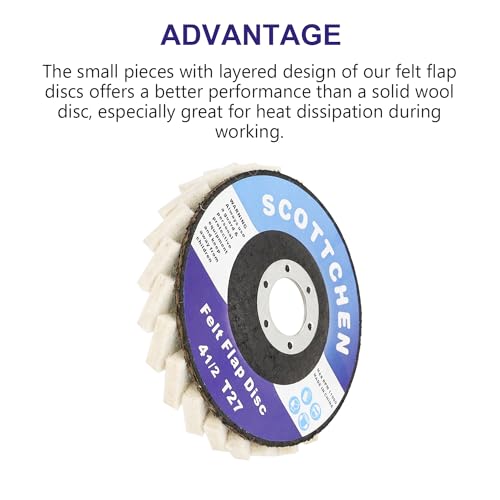 SCOTTCHEN Felt Flap Disc Abrasives 4-1/2" x 7/8" Arbor Buffing Polishing Wheel for Angle Grinder - 5 Pack