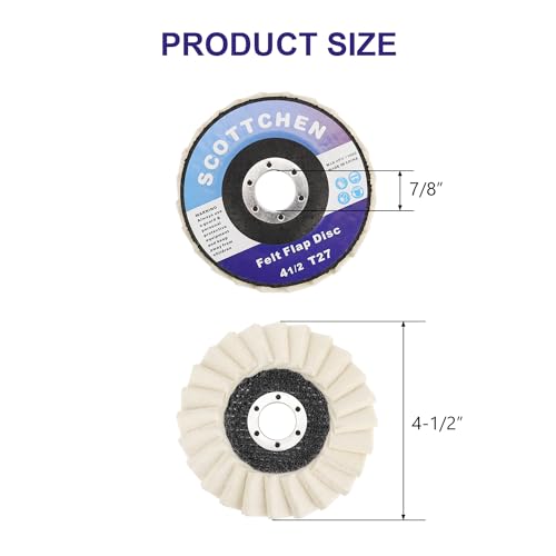 SCOTTCHEN Felt Flap Disc Abrasives 4-1/2" x 7/8" Arbor Buffing Polishing Wheel for Angle Grinder - 5 Pack