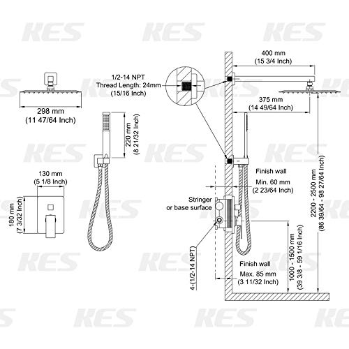 KES Shower System 12 Inch Rain Shower Head with Handheld Spray Shower Faucets Sets Complete Pressure Balance Shower Valve and Trim Kit Matte Black, XB6230S12-BK