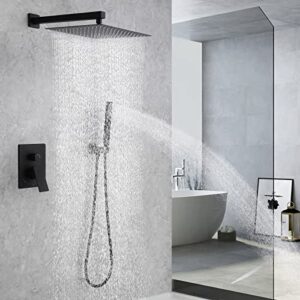 KES Shower System 12 Inch Rain Shower Head with Handheld Spray Shower Faucets Sets Complete Pressure Balance Shower Valve and Trim Kit Matte Black, XB6230S12-BK