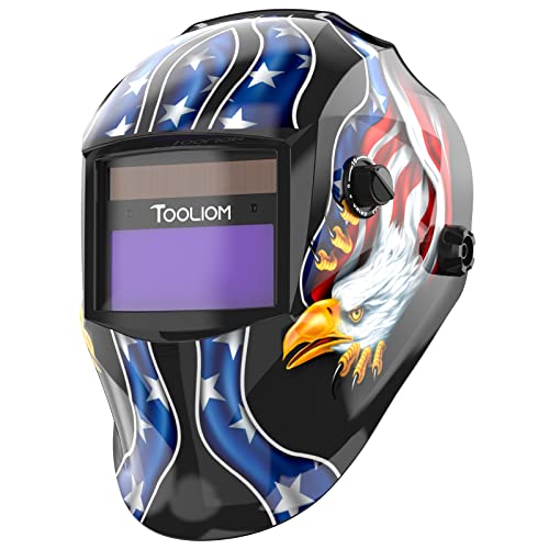 TOOLIOM Solar Powered Welding Helmet Auto Darkening for TIG MIG ARC Welder Mask with Adjustable Shade Range 4/9-13 Blue Eagle Design