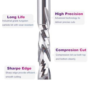 SpeTool Carbide Spiral Router Bits Up&Down Compression Bit 1/4 X 1 inch Cutting Size with 1/4 inch Shank for Woodwork CNC Router Bit Engraving Carving Mortise Groove Tools