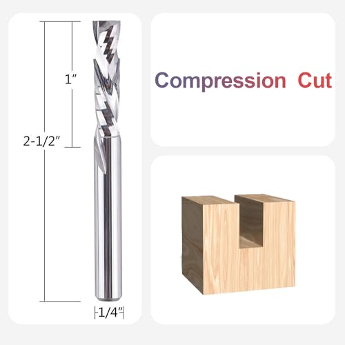 SpeTool Carbide Spiral Router Bits Up&Down Compression Bit 1/4 X 1 inch Cutting Size with 1/4 inch Shank for Woodwork CNC Router Bit Engraving Carving Mortise Groove Tools