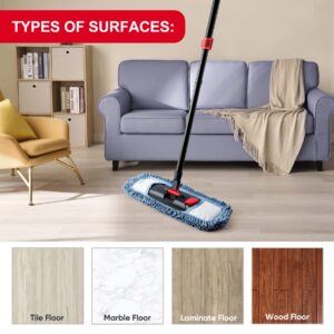 CLEANHOME Dust Mop for Floor Cleaning Microfiber Professional Dry & Wet Flat Mops for Tile Floors with a Extra Chenille Refill Mopping Pad for Hardwood,Tile,Marble Floor