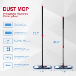 CLEANHOME Dust Mop for Floor Cleaning Microfiber Professional Dry & Wet Flat Mops for Tile Floors with a Extra Chenille Refill Mopping Pad for Hardwood,Tile,Marble Floor