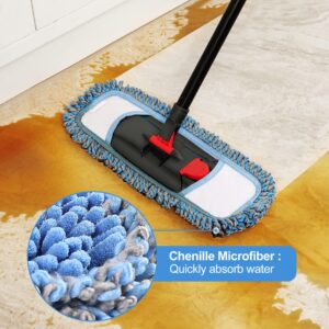 CLEANHOME Dust Mop for Floor Cleaning Microfiber Professional Dry & Wet Flat Mops for Tile Floors with a Extra Chenille Refill Mopping Pad for Hardwood,Tile,Marble Floor