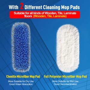 CLEANHOME Dust Mop for Floor Cleaning Microfiber Professional Dry & Wet Flat Mops for Tile Floors with a Extra Chenille Refill Mopping Pad for Hardwood,Tile,Marble Floor