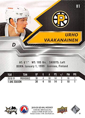 2019-20 UD AHL Hockey #81 Urho Vaakanainen Providence Bruins Official American Hockey League Trading Card by Upper Deck