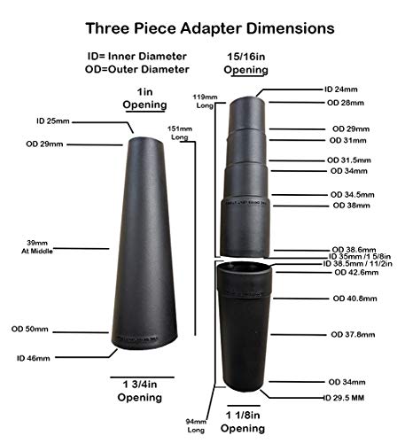 Dust Collection Cone Reducer 4-Inch to 2 1/2-Inch plus 5 Vacuum Hose Adapters Fits 1 1/16 to 1 3/4 inches Includes Shop Vac Adapter 2 1/2 to 1 1/4 inch and 1 Rubber Reducer