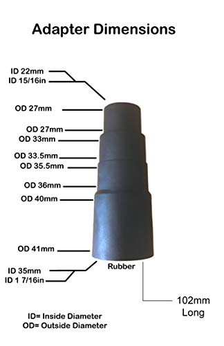 Dust Collection Cone Reducer 4-Inch to 2 1/2-Inch plus 5 Vacuum Hose Adapters Fits 1 1/16 to 1 3/4 inches Includes Shop Vac Adapter 2 1/2 to 1 1/4 inch and 1 Rubber Reducer