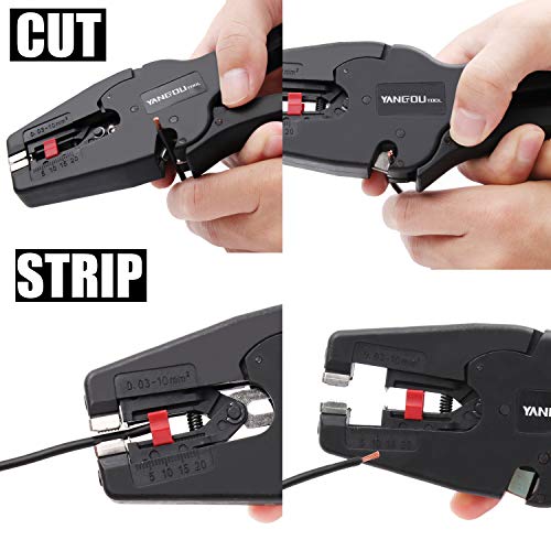 Yangoutool Automatic Wire Stripper and Cutter 2 in 1 Auto Distance Positioning Stripping Tool for Electrician Unversal Handheld Electric Wiring Quick Cable Cutter AWG 7-32 0.25-0.75 Inches