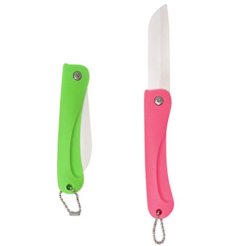 Honbay 2PCS Ceramic Folding Knife Handy Fruit Knife for Home, Travel, Picnic, Camping, etc (Pink+Green)