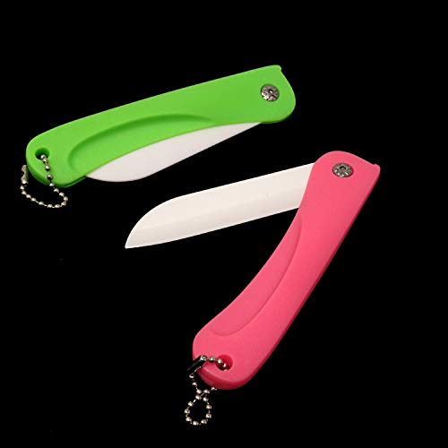 Honbay 2PCS Ceramic Folding Knife Handy Fruit Knife for Home, Travel, Picnic, Camping, etc (Pink+Green)