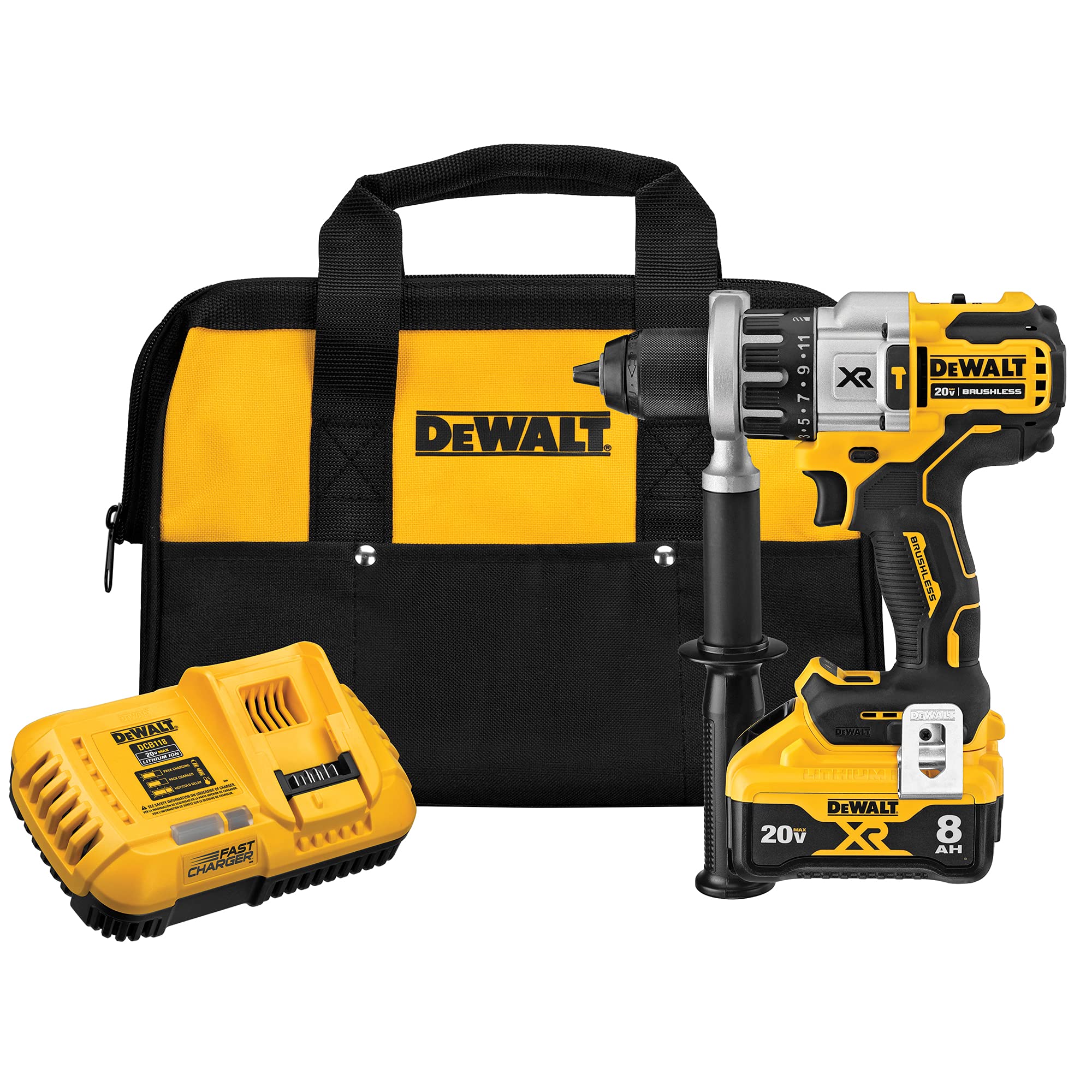 DEWALT 20V MAX XR Hammer Drill/Driver Combination Kit with Power Detect Tool Technology, 1/2 Inch, Battery and Charger Included (DCD998W1)