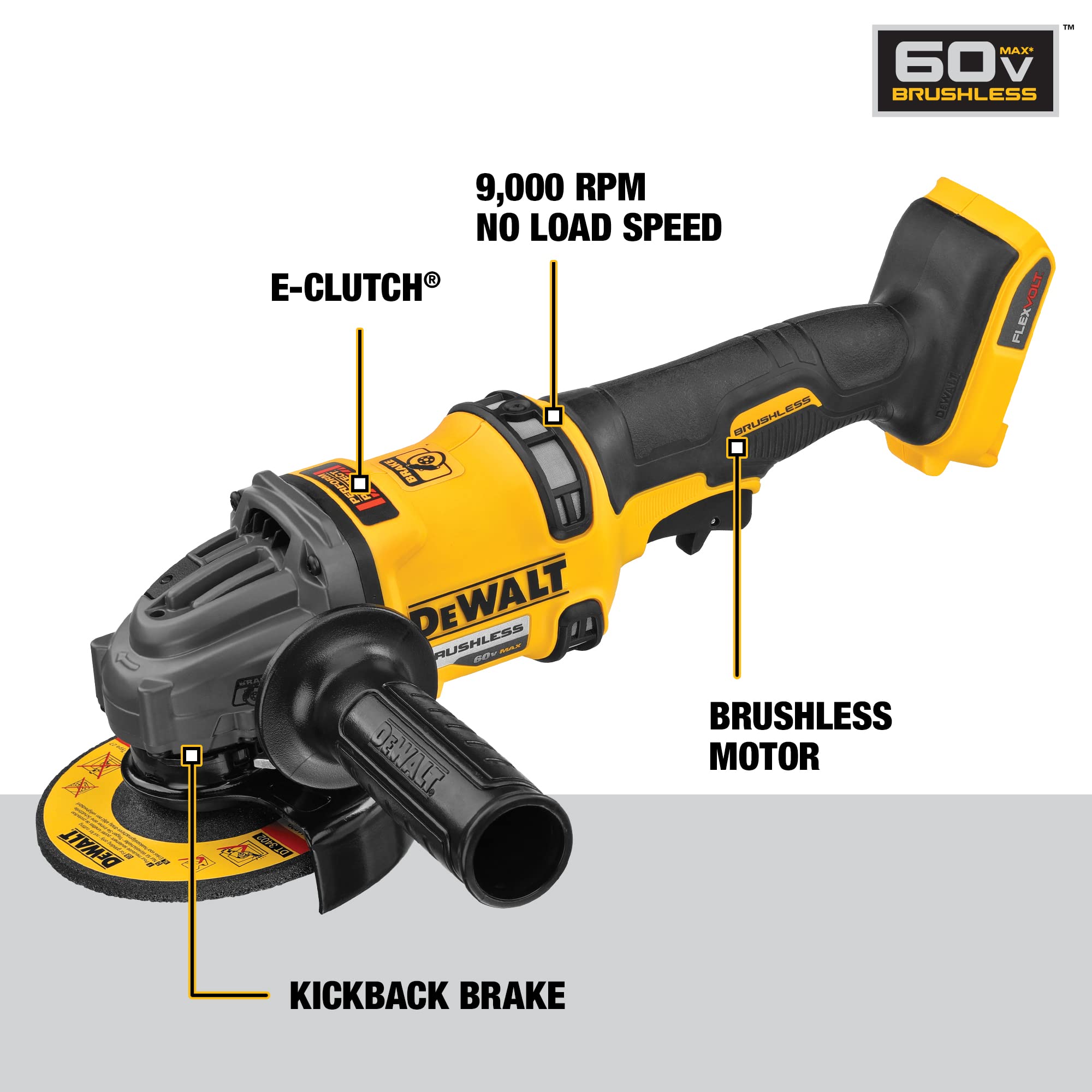 DEWALT FLEXVOLT 60V MAX* Angle Grinder with Kickback Brake Kit, 4-1/2-Inch to 6-Inch (DCG418X1)