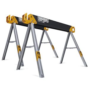 toughbuilt - sawhorses with 2x4 support arms 1100 lb capacity - heavy duty construction with fast open legs and easy grip handle - (tb-c500) - 2-pack