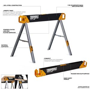 ToughBuilt - Sawhorses with 2x4 Support Arms 1100 LB Capacity - Heavy Duty Construction with Fast Open Legs and Easy Grip Handle - (TB-C500) - 2-Pack