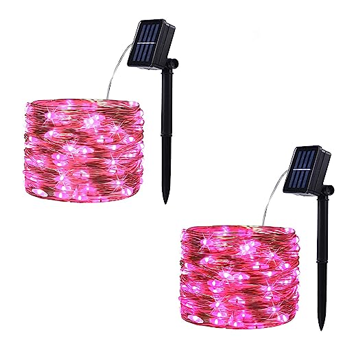 SPRKLINLIN 2 Pack 100 LED Solar Powered String Lights, Outdoor Waterproof Copper Wire 8 Modes Fairy Lights for Valentines Day Decor, Garden, Patio, Bedroom, Party, Home (Pink)