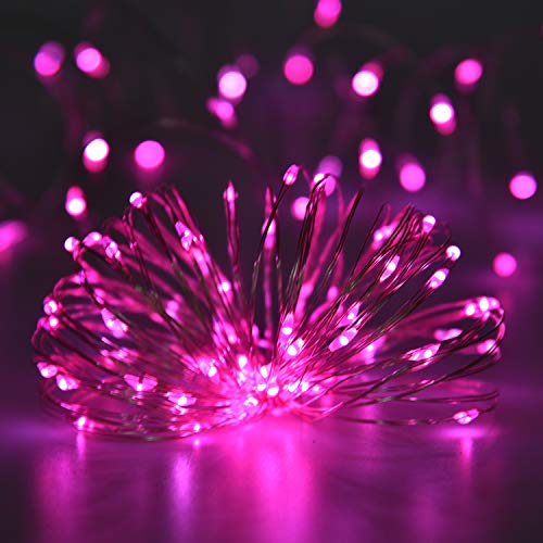 SPRKLINLIN 2 Pack 100 LED Solar Powered String Lights, Outdoor Waterproof Copper Wire 8 Modes Fairy Lights for Valentines Day Decor, Garden, Patio, Bedroom, Party, Home (Pink)