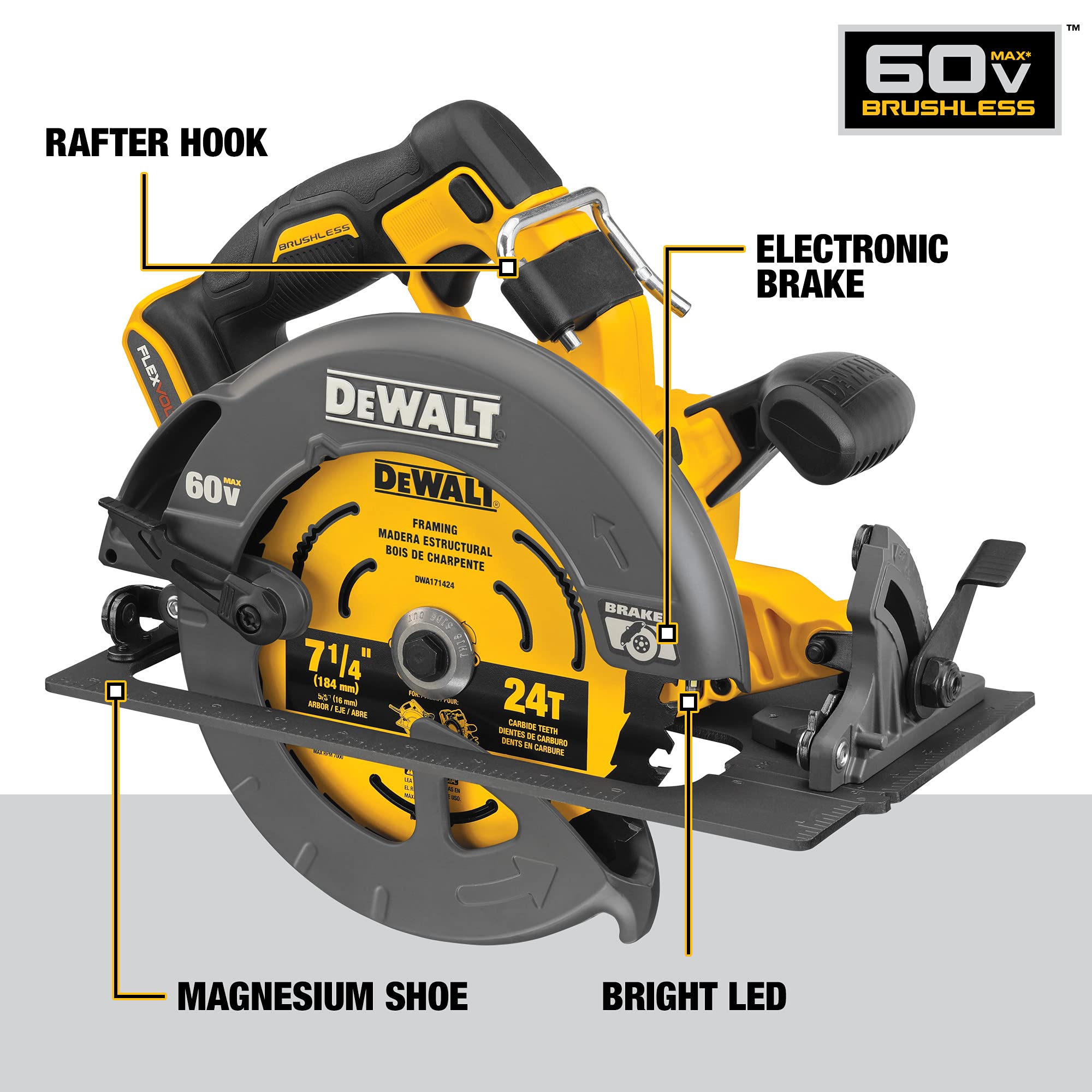 DEWALT FLEXVOLT 60V MAX* Circular Saw with Brake Kit, 7-1/4-Inch (DCS578X2)