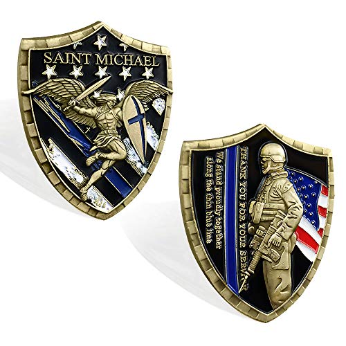 AtSKnSK St. Michael Law Enforcement Challenge Coin Thin Blue Line Police Shield Collectible Gift