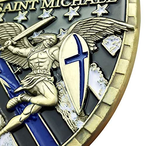 AtSKnSK St. Michael Law Enforcement Challenge Coin Thin Blue Line Police Shield Collectible Gift