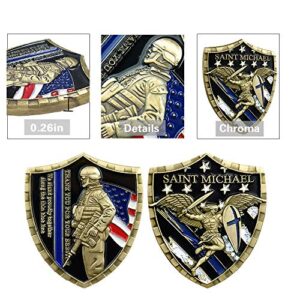 AtSKnSK St. Michael Law Enforcement Challenge Coin Thin Blue Line Police Shield Collectible Gift